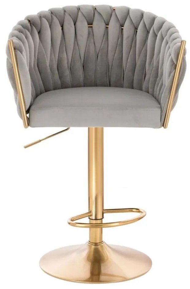 LuxuryForm DESIGN Barová židle NORDEN VELUR na zlaté kulaté podstavě - světle šedá