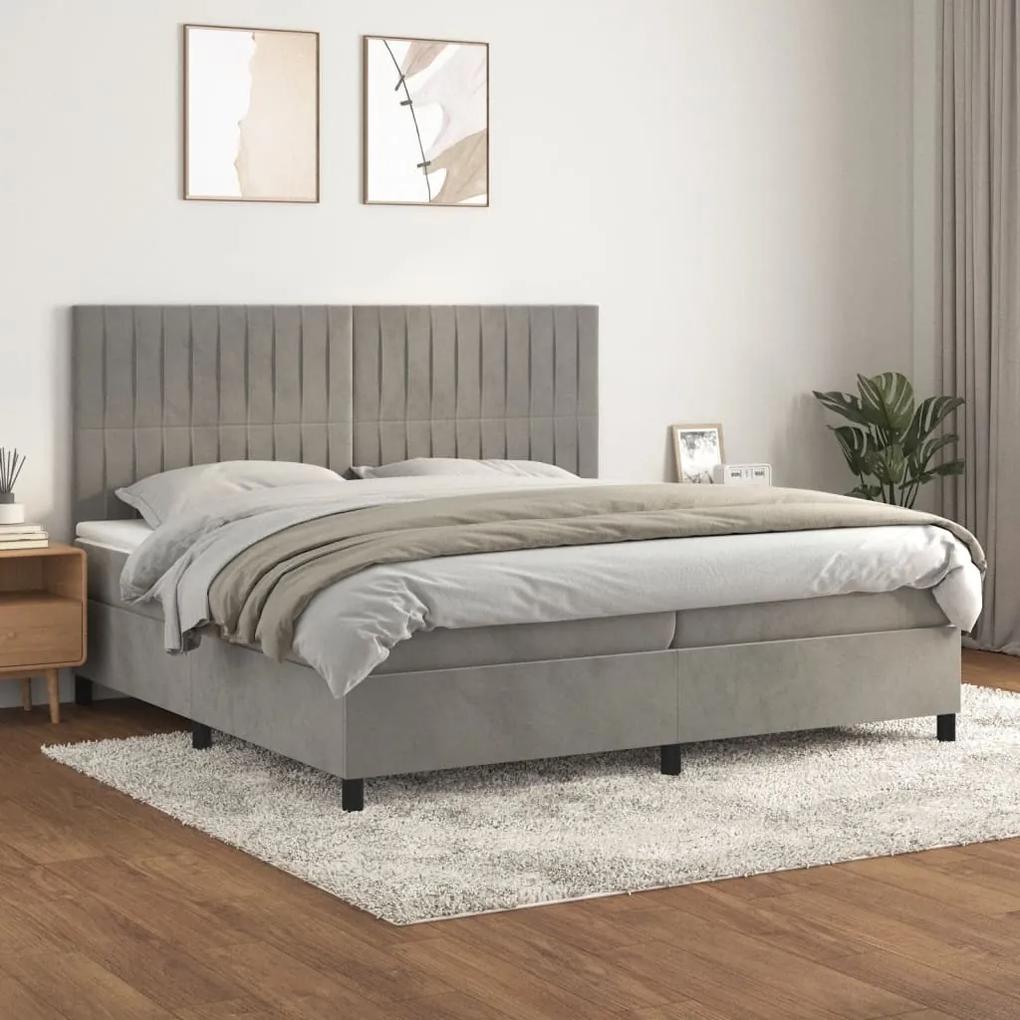 Box spring postel s matrací světle šedá 200x200 cm samet,  3143163