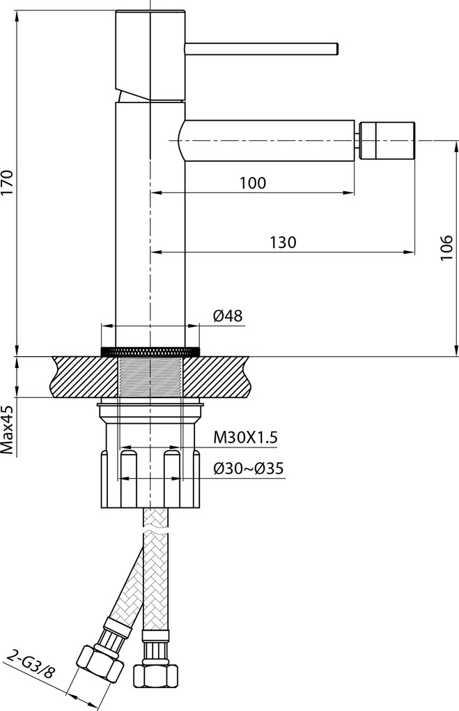 Sapho SOLARIS stojánková bidetová baterie bez výpusti chrom/černá mat WD003CB