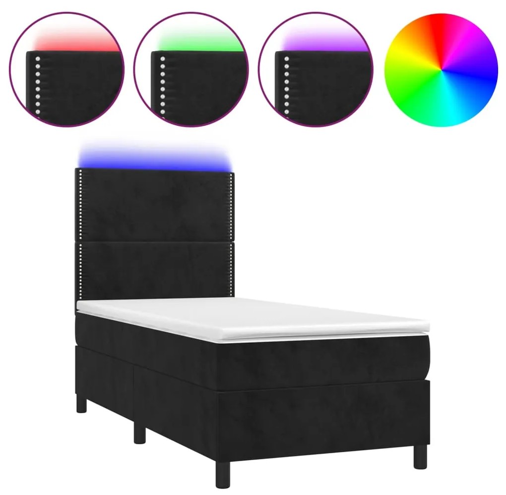 vidaXL Box spring postel s matrací a LED černá 80 x 200 cm samet