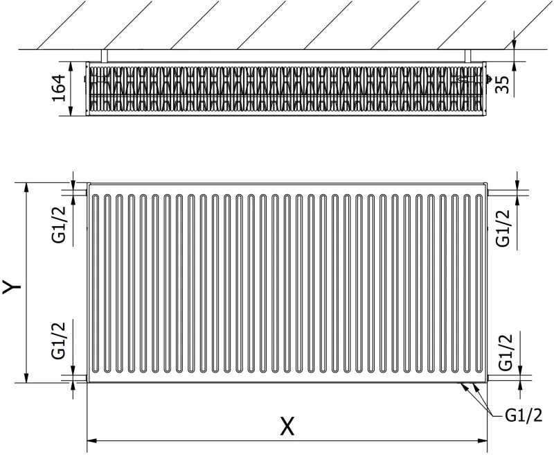 Mexen CV33 deskový radiátor 600 x 2000 mm, spodní připojení, 4669 W, Bílá - W633-060-200-00