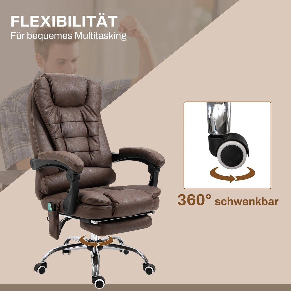 Kancelářská židle Vinsetto s masážní funkcí, ergonomická kancelářská židle s funkcí polohování a vyhřívání, výškově nastavitelná počítačová židle s p…