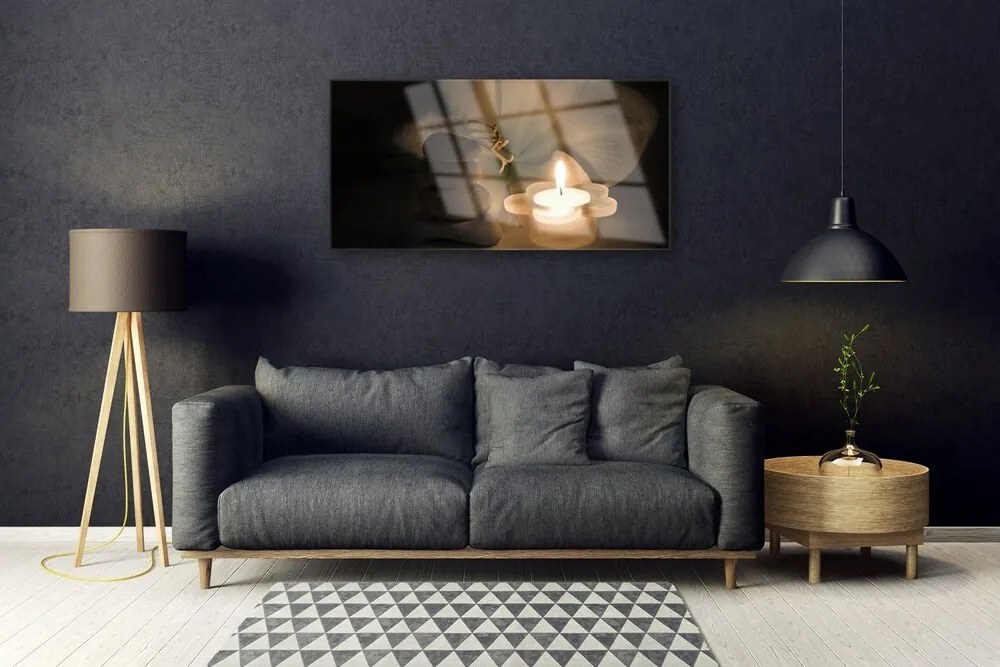 akrylový obraz Svíčka Kameny Umění 100x50 cm