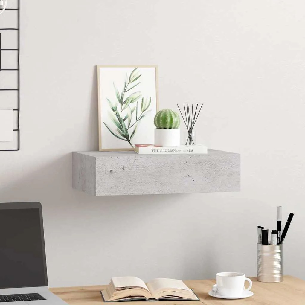 Nástěnná police se zásuvkou betonově šedá 40 x 23,5 x 10 cm MDF 330251