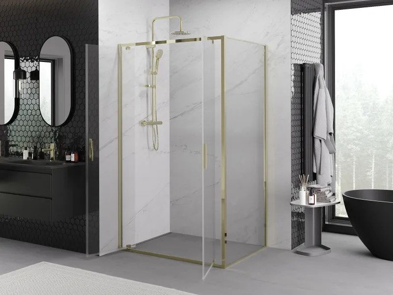 Mexen Exo, výklopná sprchová kabina, dveře 110 cm + boční stěna 95 cm, transparentní sklo, zlatá, 8182-110-095-50-00