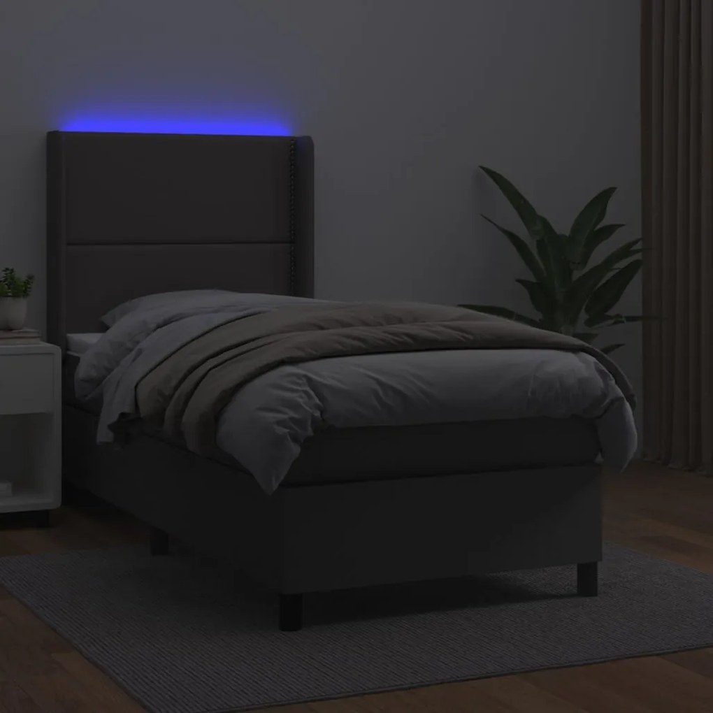 Box spring postel s matrací a LED šedá 100x200 cm umělá kůže 3139311