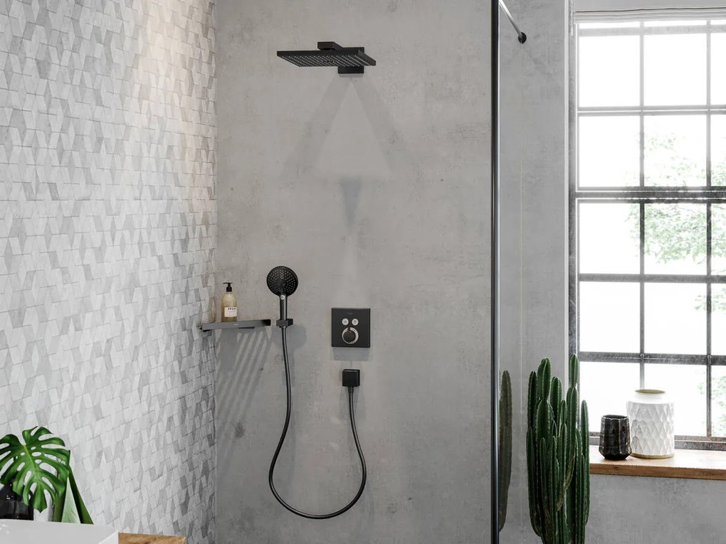 Hansgrohe FixFit, nástěnné kolínko Square se zpětným ventilem, kartáčovaný černý chrom, HAN-26455340