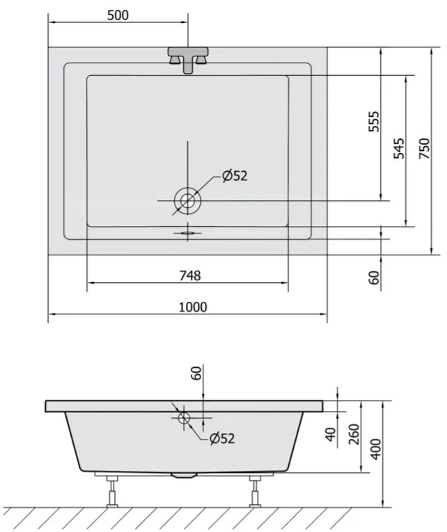 POLYSAN DEEP hluboká sprchová vanička, obdélník 100x75x26cm, bílá, 72879