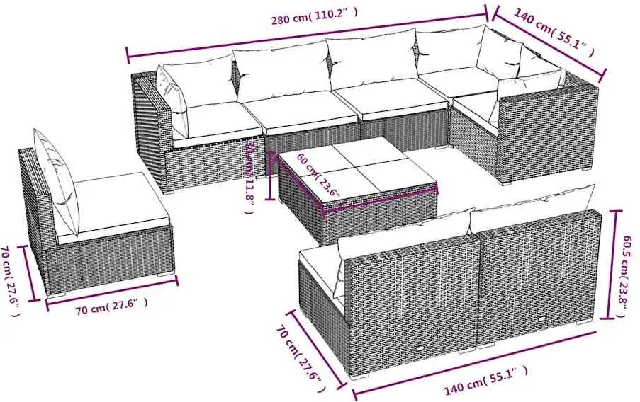 9dílná zahradní sedací souprava s poduškami polyratan černá 3102553