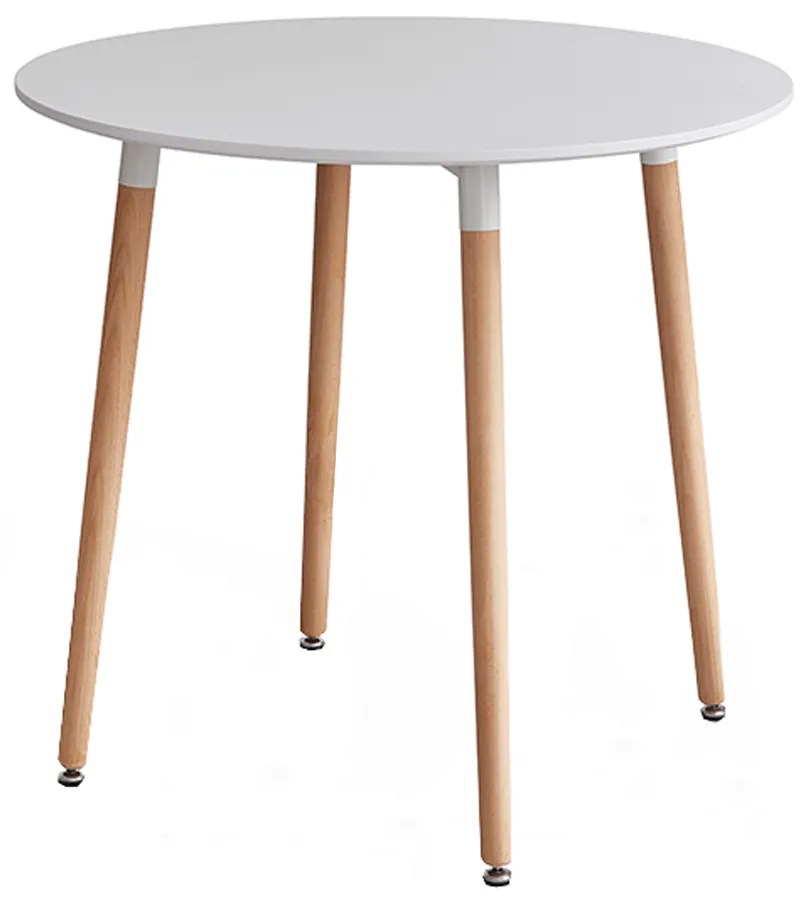 Jídelní stůl ELCAN průměr 80 cm, MDF bílá, nohy buk