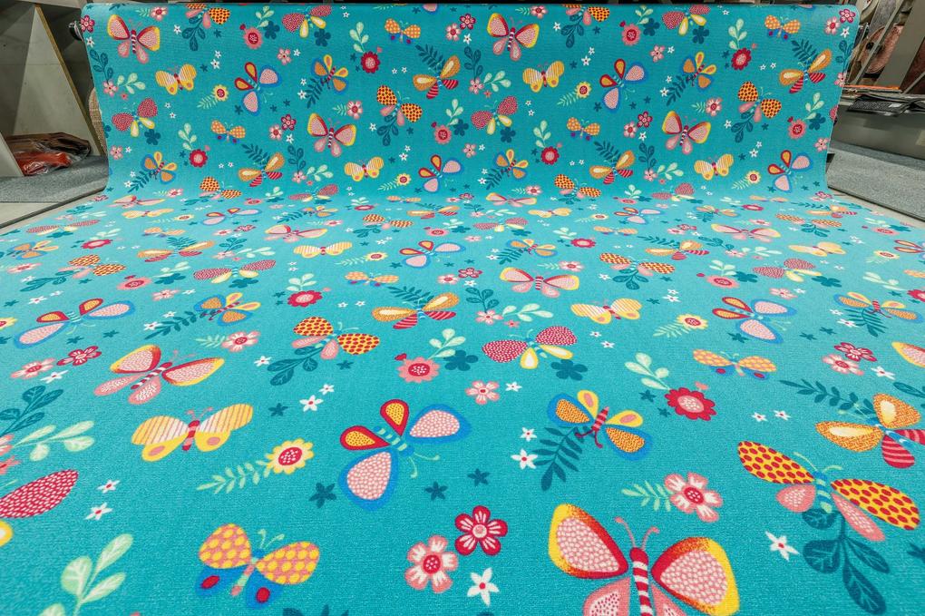 Dětský koberec Papillon 27 - tyrkysový - 4m