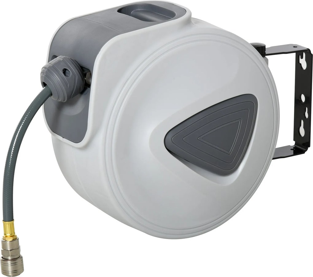 HOMCOM Reels Naviják na Stlačený Vzduch - Hadice: 10m + 0,9m - Vnitřní Průměr 3/8" (9,5mm), 1/4" (6,35mm) BSPT - Automatický Naviják na Šedou Hadici p