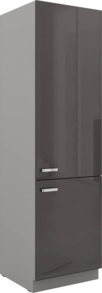 GREY gr | vysoká skříňka 60 LO-210 2F na vestavnou lednici | 60 cm | světle šedá/tmavě šedá lesk