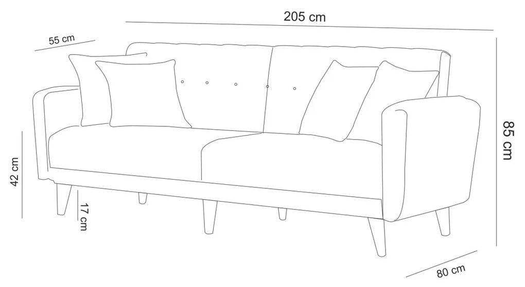 3-místná pohovka Aria 205 cm šedá
