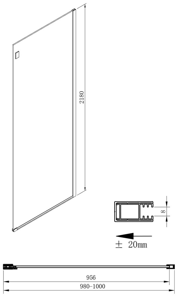 Gelco Volcano Black boční stěna 1000 mm, GV3410