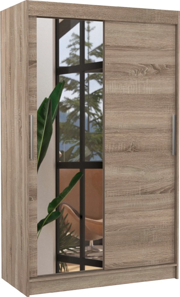 ADRK Furniture Posuvná skříň se zrcadlem a LED osvětlením BARIO 120 SW-BAR-T-120+L-V079