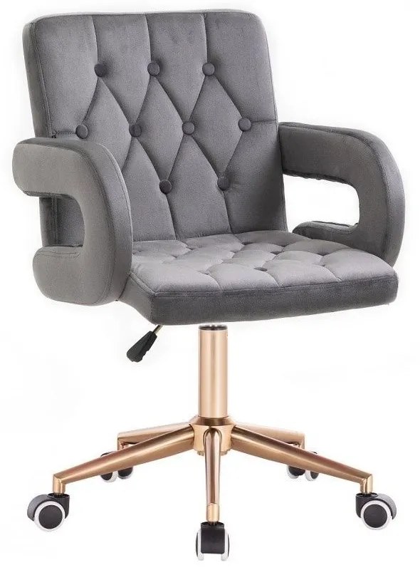 LuxuryForm DESIGN Otočná židle BOSTON VELUR na zlaté podstavě s kolečky - šedá