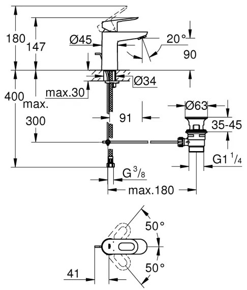 GROHE 23803000 - Umyvadlová baterie EUROSMART lesklý chrom