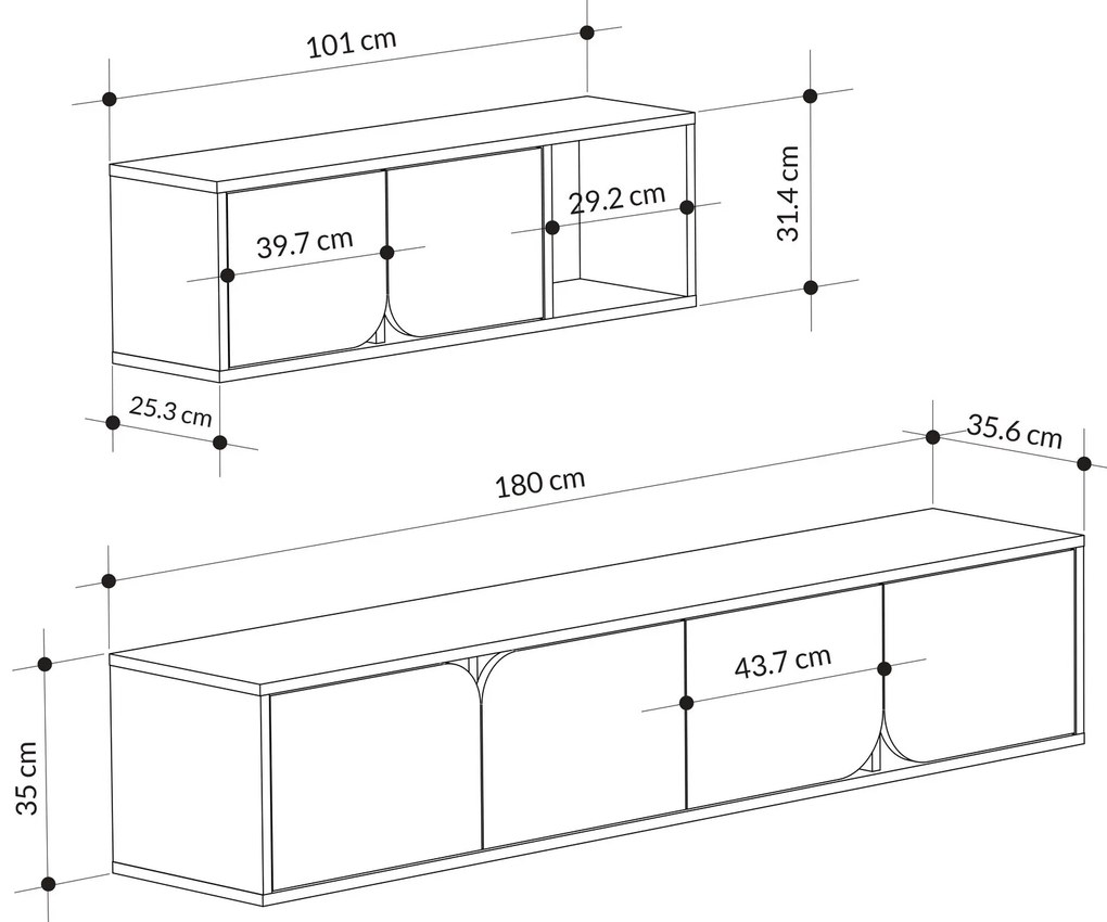 KALUNE DESIGN Set TV stolku a nástěnné police SPARK světle hnědý 855DTE3127