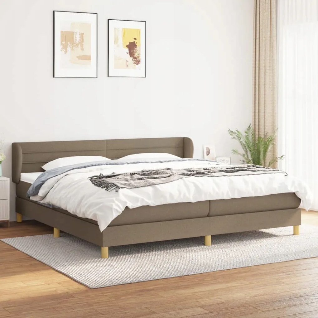 Box Spring Postel S Matrací Textil Taupe vodorovné pruhy 200 x 200 cm