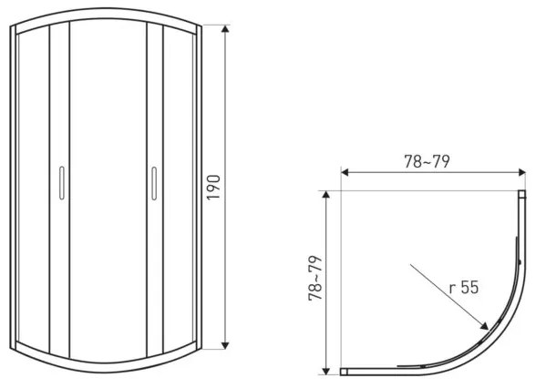 Novoterm Čtvrtkruhový sprchový kout NV-Soho 80x80 černá/ornamentní sklo - bez vaničky