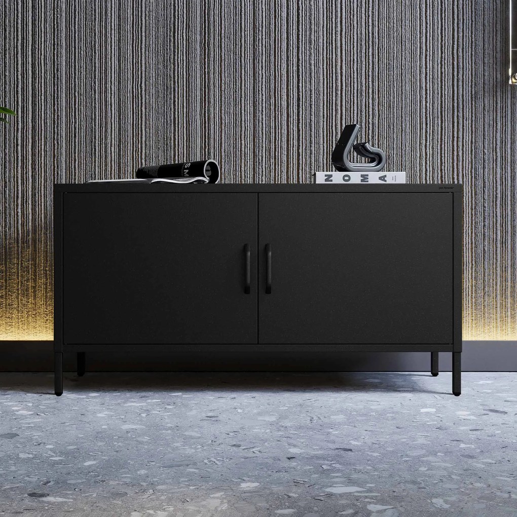 TV skříňka kovová na nožičkách černá, 1150x595x400 mm: ROSA Modern