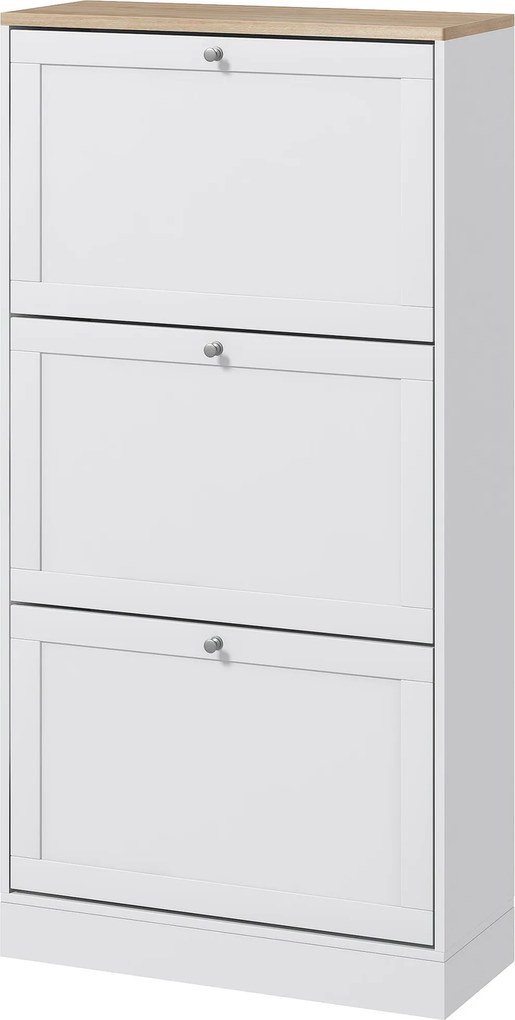 HOMCOM Úzký Botník se 3 Sklápěcími Dvířky, Úložný P prostor pro 18 Párů Bot do Úzkých Chodeb 60x23.5x115 cm Bílý