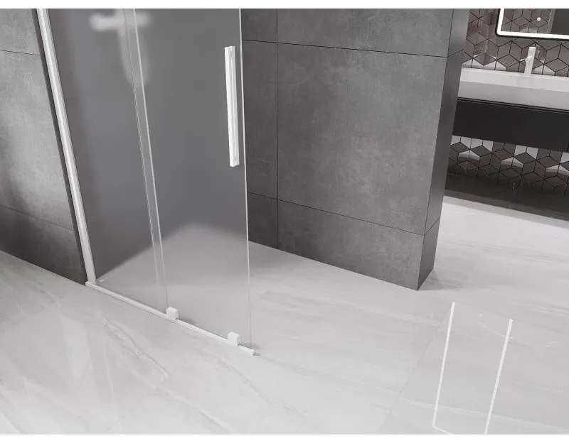 Mexen Velar, sprchová zástěna s posuvnými dveřmi Walk-in 120 x 200 cm, 8mm sklo námraza, bílá matná, 871-120-000-33-20
