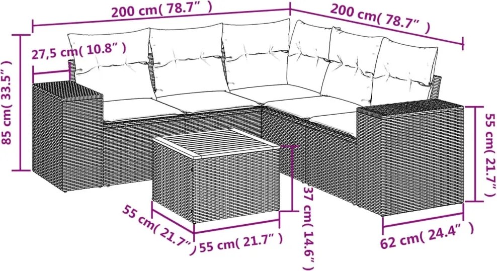 6dílná zahradní sedací souprava s poduškami šedá polyratan 3257775