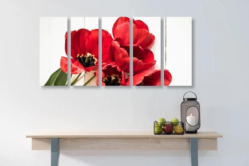 5-dílný obraz červené tulipány v rozkvětu Varianta: 200x100