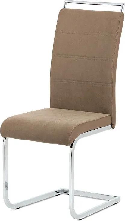 Autronic Jídelní židle lnýžová látka + hnědá koženka / chrom DCL-966 LAN2