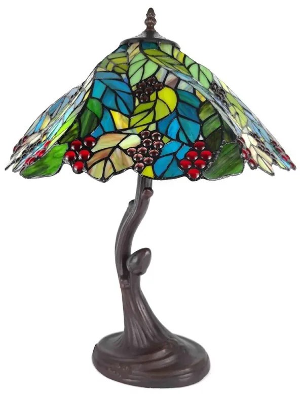 Zelená stolní lampa Tiffany s hroznovým vínem Tulie - Ø 41*58 cm E27/max 2*60W