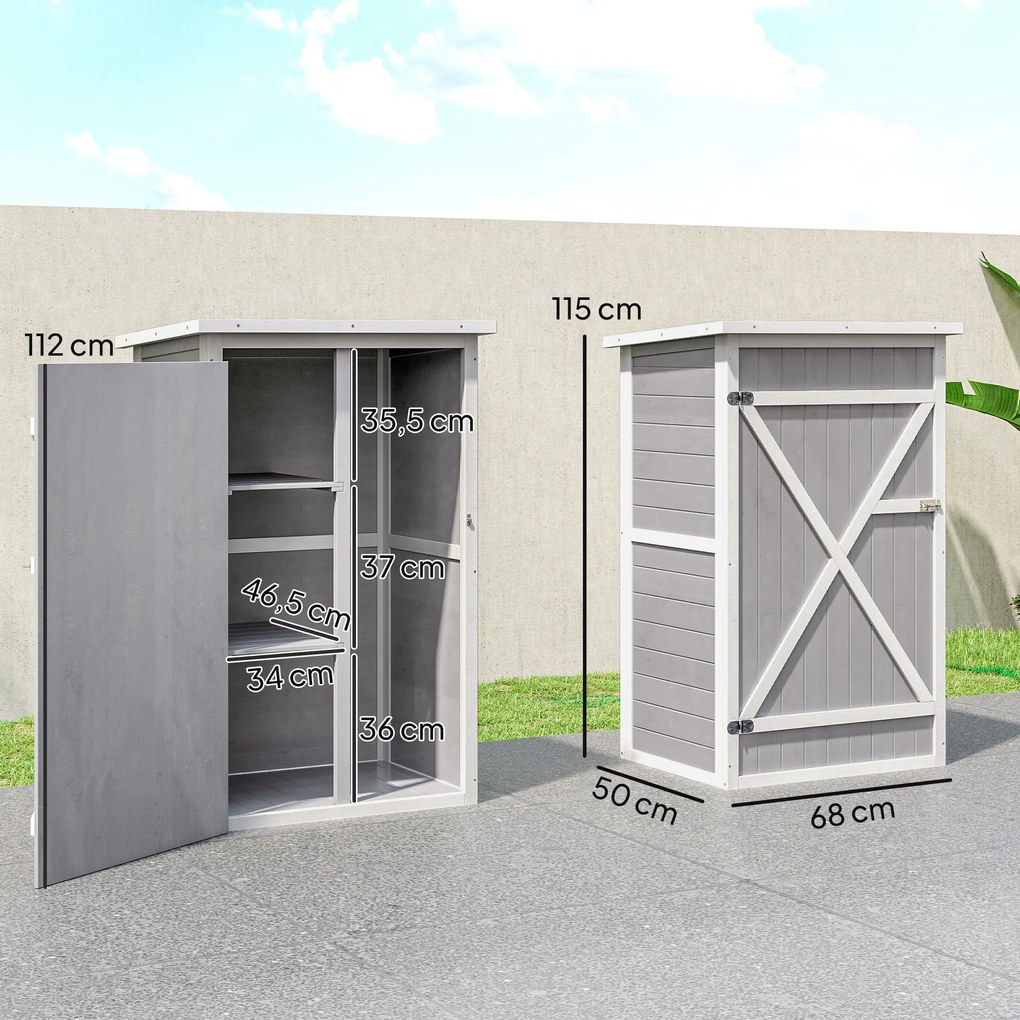 Outsunny zahradní přístřešek na nářadí police jedle černá+šedá+bílá 75x56x115cm | Aosom