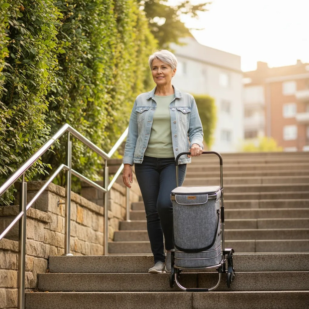 Nákupní taška na kolečkách do schodů COMFORT,50l, šedá Jurhan