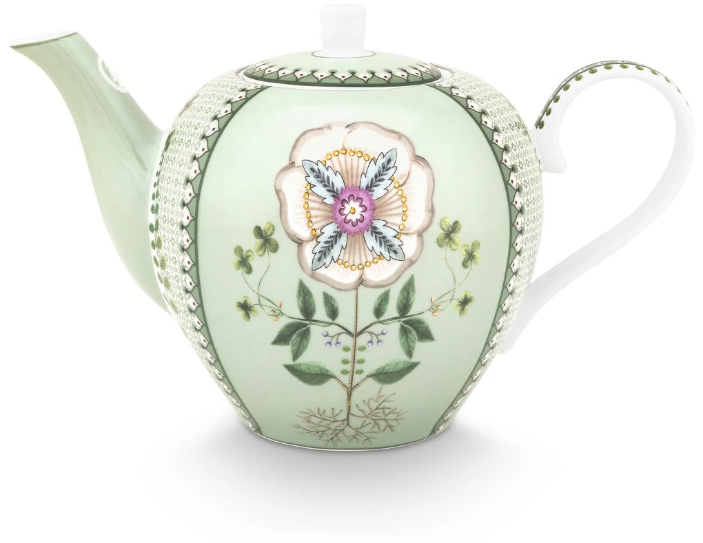 Pip Studio Lily & Lotus čajová konvice 1,6l, zelená (Porcelánová čajová konvice)