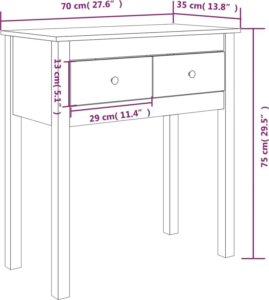 vidaXL Konzolový stolek 70 x 35 x 75 cm masivní borové dřevo [814612] Barva: Přírodní