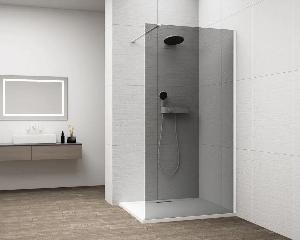 Polysan Esca White Matt jednodílná sprchová zástěna 110 x 210 cm k instalaci ke stěně bílá sklo kouřové ES1211-03