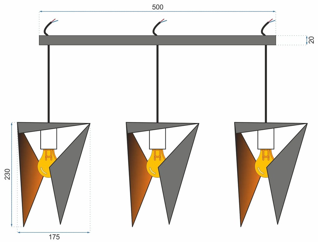 Toolight Trojúhelníková geometrická stropní lampa, černá, trojitá, APP254-3CP