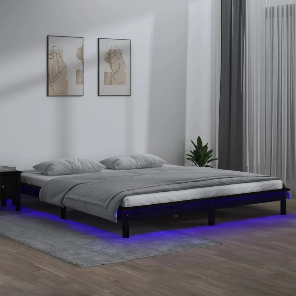 vidaXL Rám postele s LED světlem 135x190 cm Double masivní dřevo [820648] Barva: Bílá