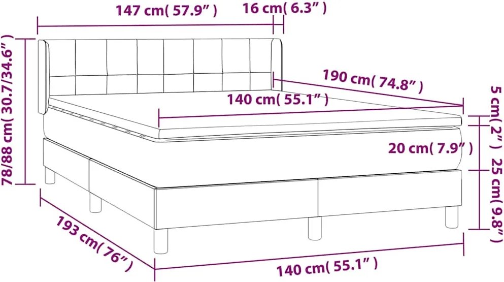 Box spring postel s matrací tmavě hnědá 140x190 cm textil 3130268
