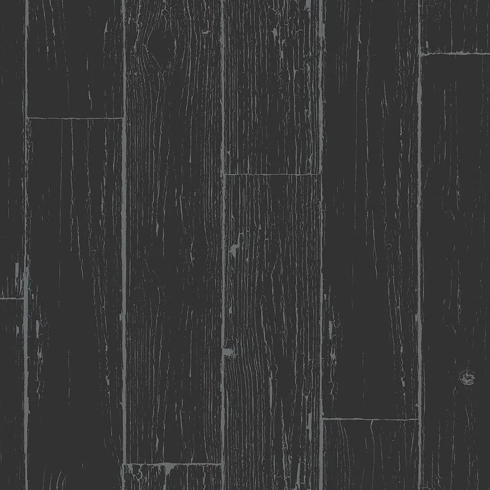 Černo-stříbrná vliesová tapeta na zeď, imitace dřeva, palubek 347542, Matières - Wood, Origin