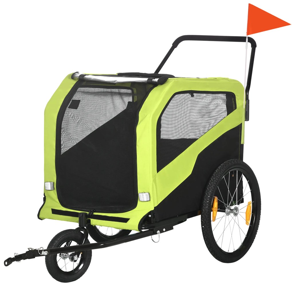 PawHut přívěs pro psy 2 v 1, přívěs na kolo pro psy, kočárek pro psy s odrazkami, kočárek pro psy max. 30 kg, přívěs na kolo pro velké psy, tkanina O…