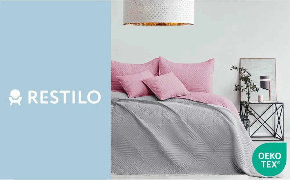 Růžový/světle šedý prošívaný přehoz z mikrovlákna 240x260 cm Softa – Restilo
