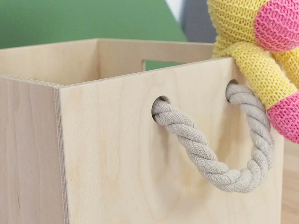 Benlemi Úložný dřevěný box BOKS do regálu s úchytkou z lana Zvolte barvu: Tyrkysová