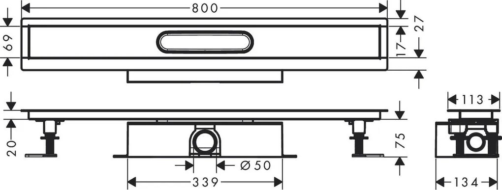 Hansgrohe uBox universal, úplná sada pro standardní instalaci - 800 pro vrchní sady sprchových žlabů, HAN-56024180