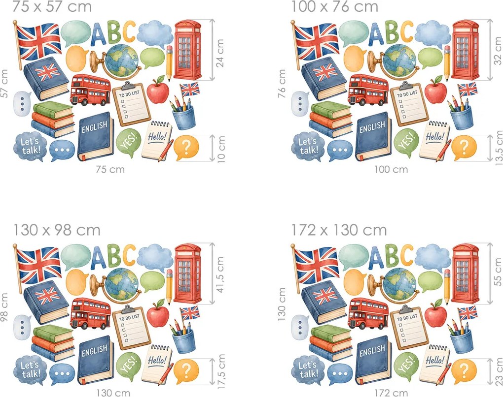 škola angličtina samolepky na zeď do třídy arch 130 x 98 cm
