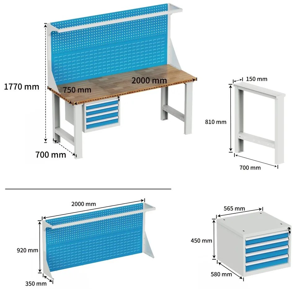 Dílenský montovaný pracovní stůl Enprag s nástavbou EN_2014_FP