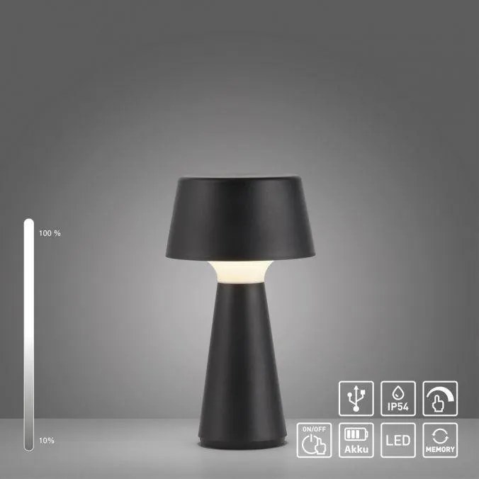 LD 19260-18 ABERA LED stolní lampa na baterie černá dotykový stmívač IP54 USB vnitřní i venkovní použití 3000K - JUST LIGHT