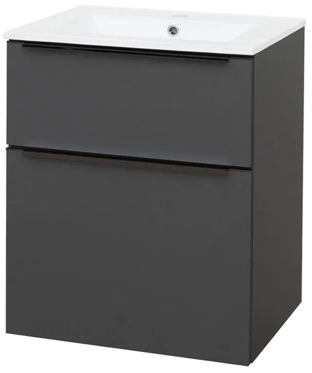 Mereo Mereo, Mailo, koupelnová skříňka s keramickým umyvadlem 61 cm, bílá, dub, antracit, CN530B