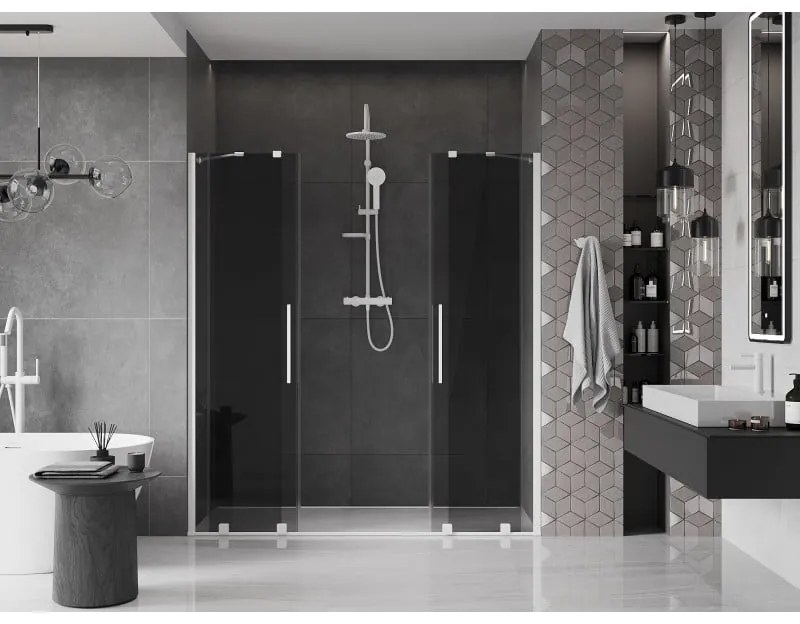 Mexen Velar Duo, posuvné sprchové dveře do otvoru 170 cm, 8mm šedé sklo, bílá matná, 871-170-000-42-20